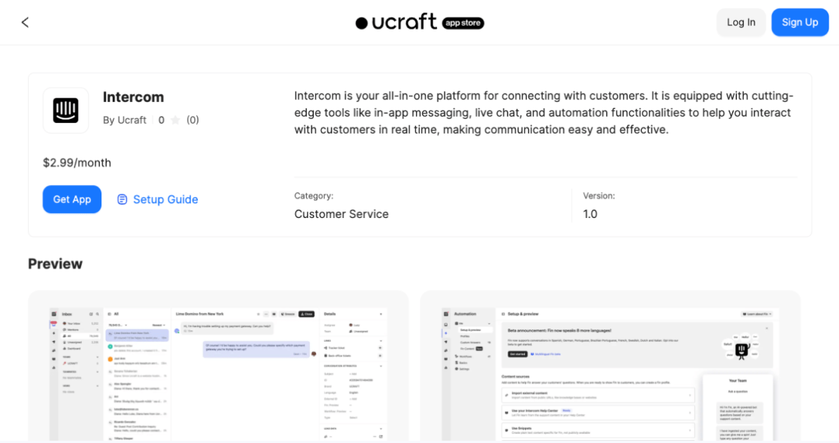 Intercom Integration | Ucraft App Store
