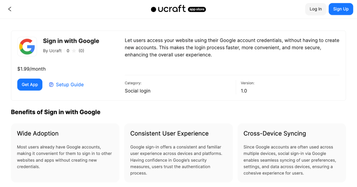 Google Sign In Integration | Ucraft App Store