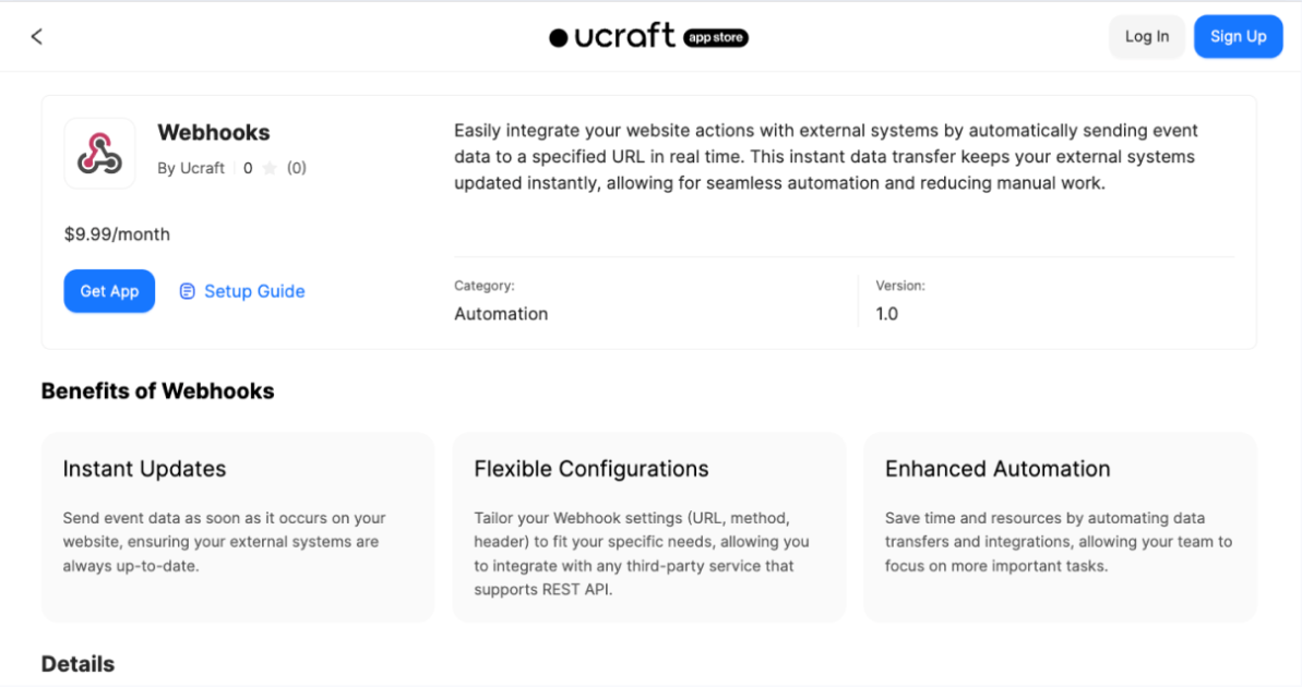 Webhook Integration | Ucraft App Store